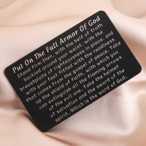 bobauna Put On The Full Armor of God Engraved Wallet Card Insert Christian Jewelry Protection Gift (Armor of God Card black)