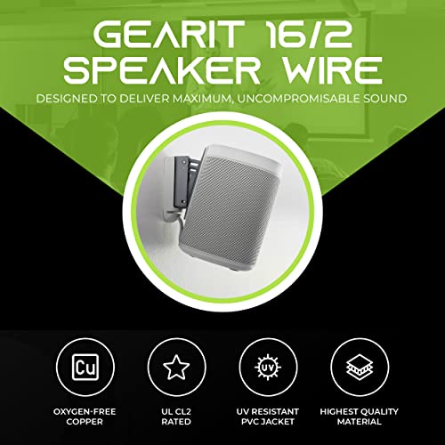 GearIT 16/2 Speaker Wire (50 Feet) 16AWG Gauge - in Wall Audio Speaker Wire Cable / CL2 Rated / 2 Conductors - OFC Oxygen-Free Copper, White 50ft