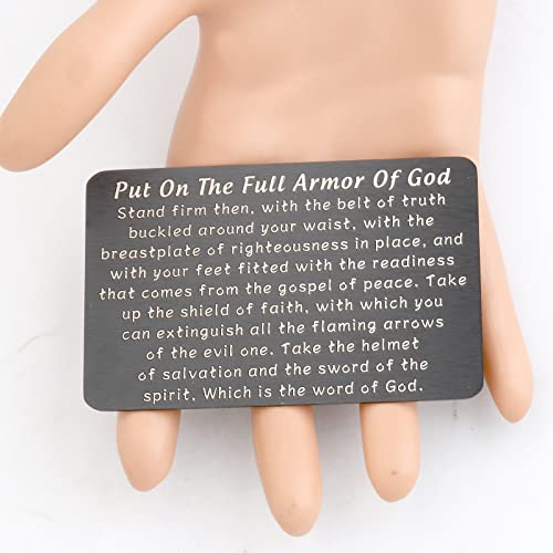 bobauna Put On The Full Armor of God Engraved Wallet Card Insert Christian Jewelry Protection Gift (Armor of God Card black)