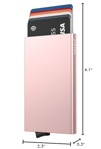 VULKIT Pop Up Wallet, Slim Minimalist Credit Card Holder For Men and Women RFID Blocking Mini Metal Case Rose Gold