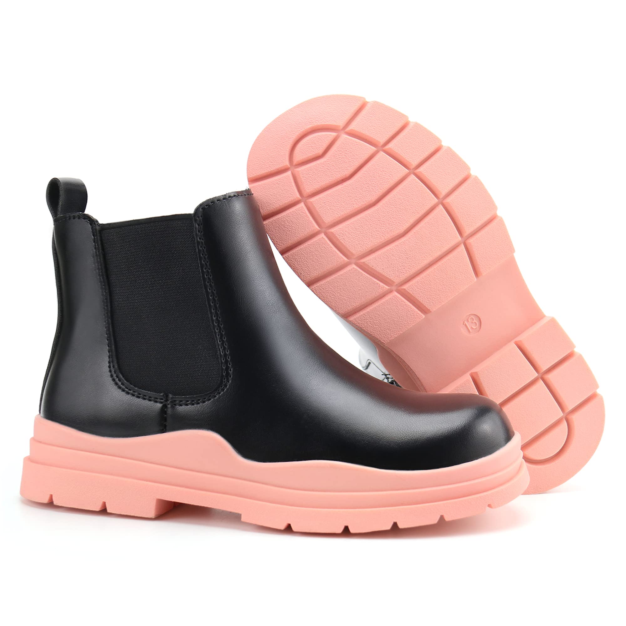 brooman Kids Chelsea Boots Boys Girls Ankle Boots Zipper Booties (6,Black Pink)