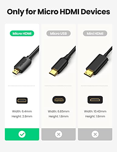 UGREEN Micro HDMI to HDMI Cable Adapter 4K 60Hz Ethernet Audio Return Channel Compatible with GoPro Hero 7/6 Raspberry Pi 4 Retroid Pocket 2+ Yoga 3 B500 Sony A6000 Camera Video Capture Card 3FT