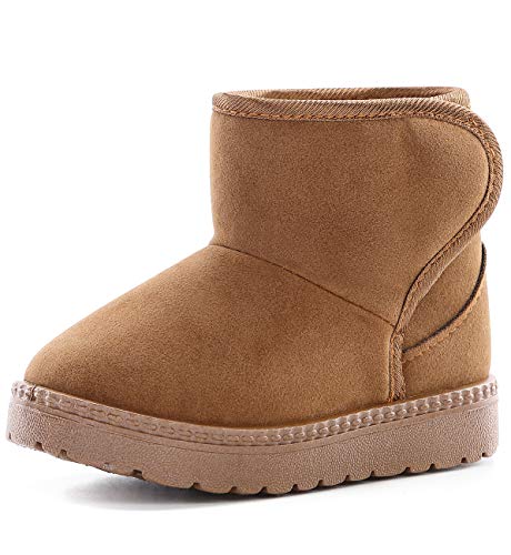 KDHAO Girls Boys Warm Winter Boots Kids Outdoor Snow Boots(8.5 M US Toddler, Brown(New))