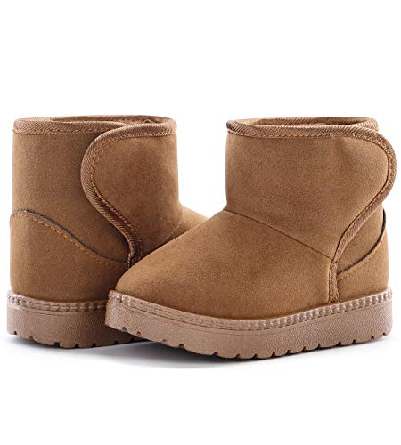 KDHAO Girls Boys Warm Winter Boots Kids Outdoor Snow Boots(8.5 M US Toddler, Brown(New))