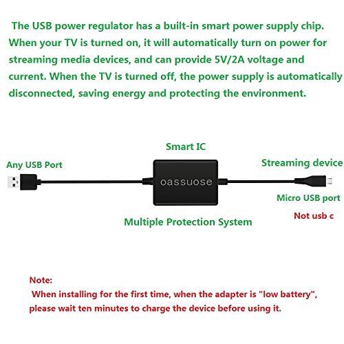 Oassuose USB Power Cable Adapter for Fire TV Stick,Powers Streaming TV Sticks Directly from TV USB Port(Eliminates AC Adapter and Very Long Power Cable)