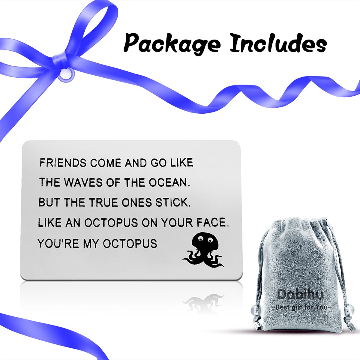 Dabihu Friendship Metal Wallet Card, Stainless Steel, 2.16 in x 3.39 in, Silver, Mother's Day