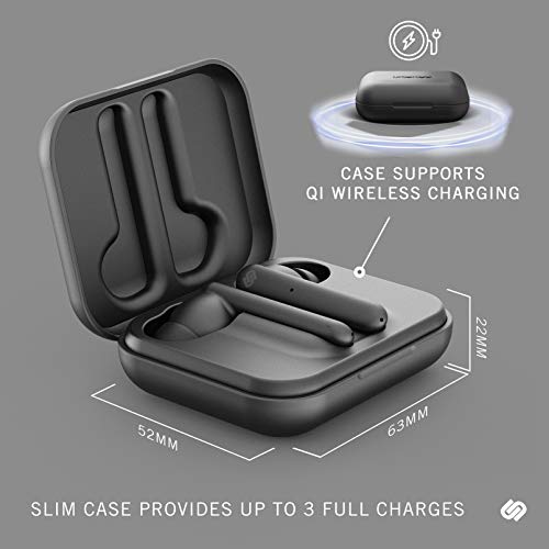 Urbanista Paris True Wireless Earphones 20H Playtime Wireless Charging Case and Bluetooth 5.0, Noise Cancelling Earphones with Touch Controls + Built-in Mic, Compatible with Android and iOS β Black