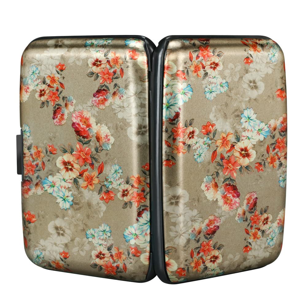 ELFISH Mini RFID Aluminum Wallet Credit Cards Holder Business Card Case Metal ID Case for Men Women(Flower Shadows