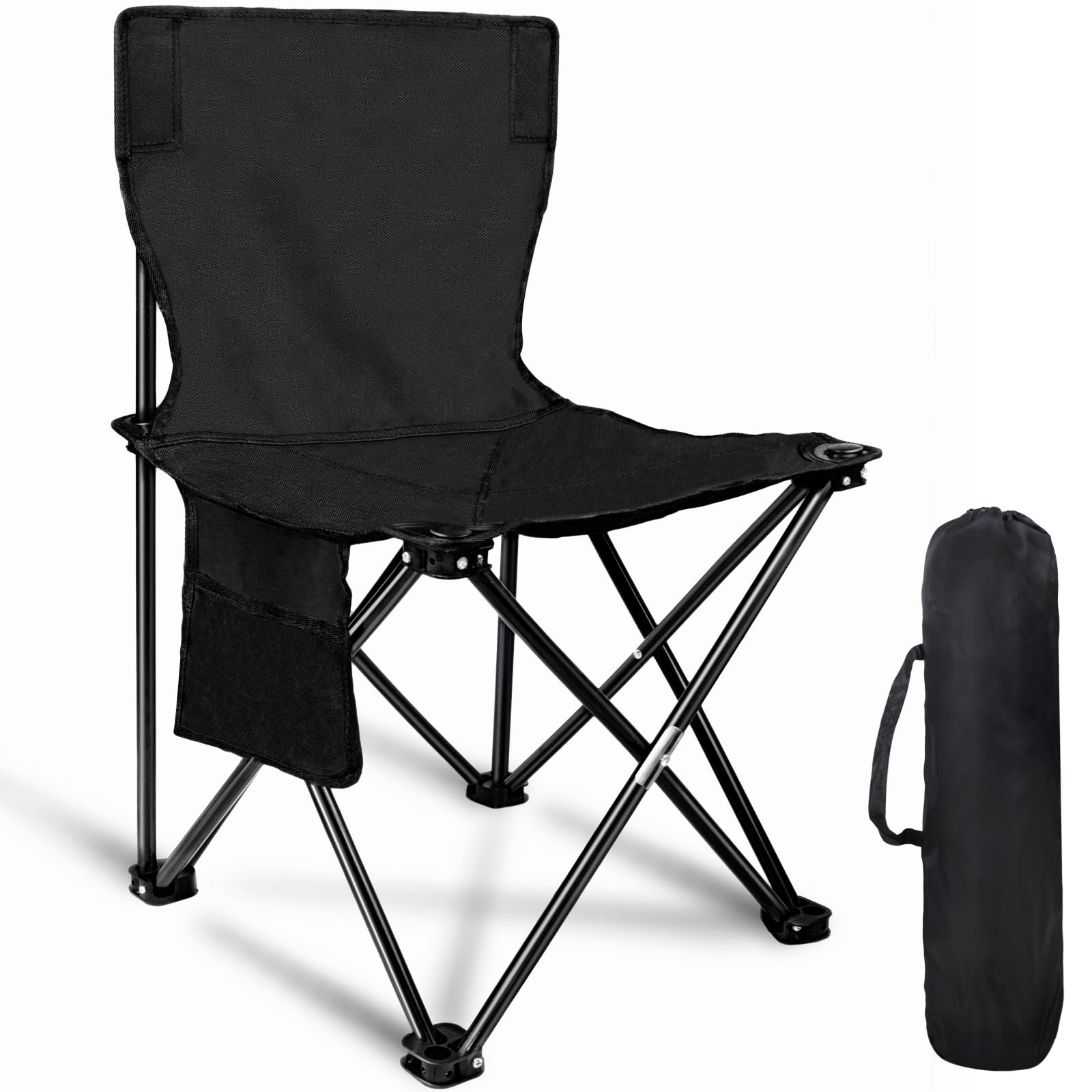 ReeMoo Camping Chair, Portable Folding Chair with Side Pocket and Storage Bag, Easy Folding and Storage, Folding Chair Suitable for Fishing, Travel, Beach, Picnic, Lawn Outdoor