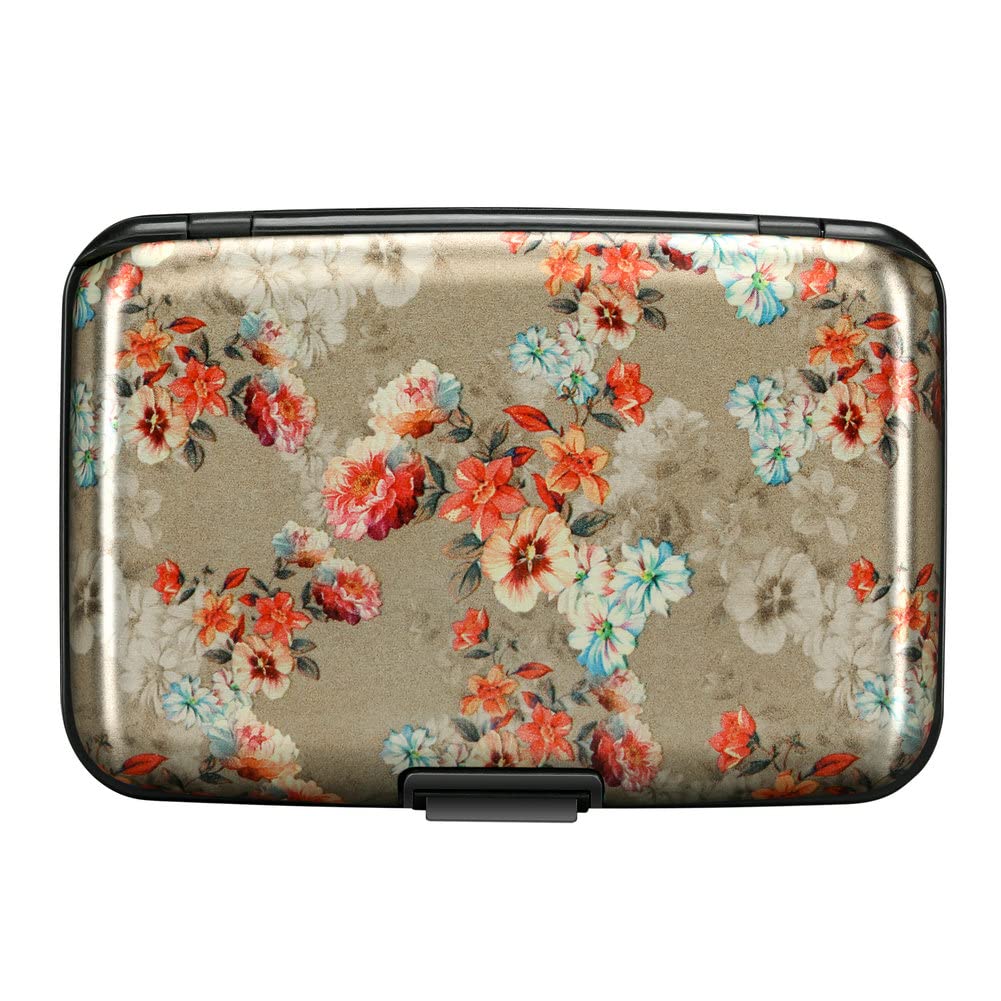 ELFISH Mini RFID Aluminum Wallet Credit Cards Holder Business Card Case Metal ID Case for Men Women(Flower Shadows