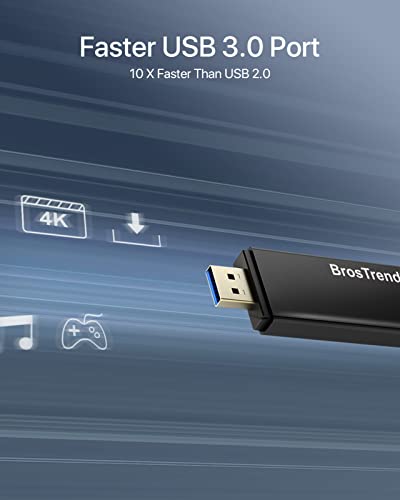 BrosTrend 1200Mbps USB WiFi Network Adapter for Laptop, Desktop PC of Windows 11/10/8/7, USB 3.0, Wireless Adaptador AC1200 Dual Band 5GHz/2.4GHz