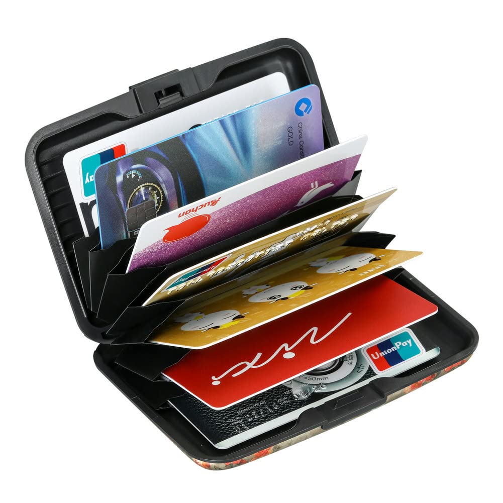 ELFISH Mini RFID Aluminum Wallet Credit Cards Holder Business Card Case Metal ID Case for Men Women(Flower Shadows