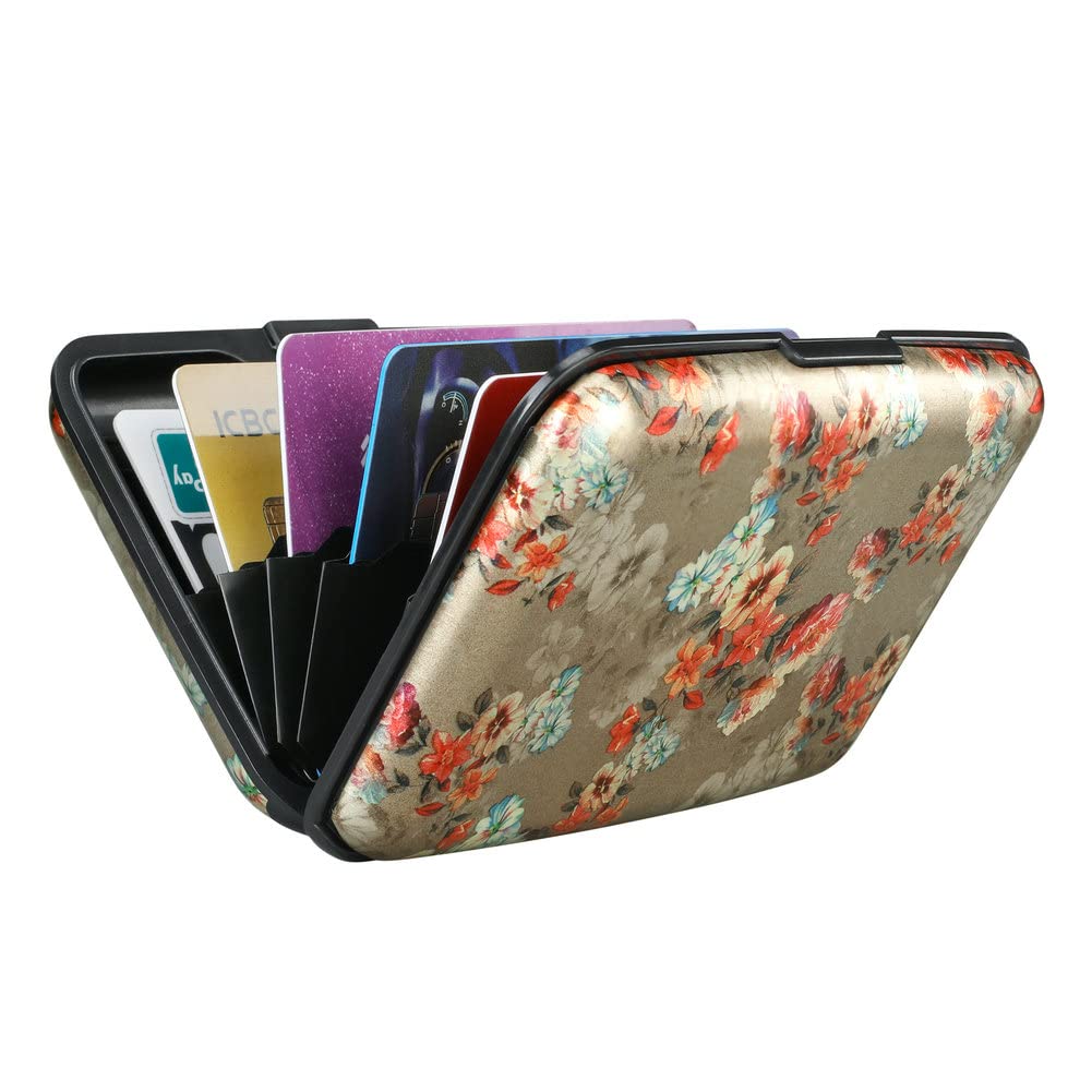ELFISH Mini RFID Aluminum Wallet Credit Cards Holder Business Card Case Metal ID Case for Men Women(Flower Shadows