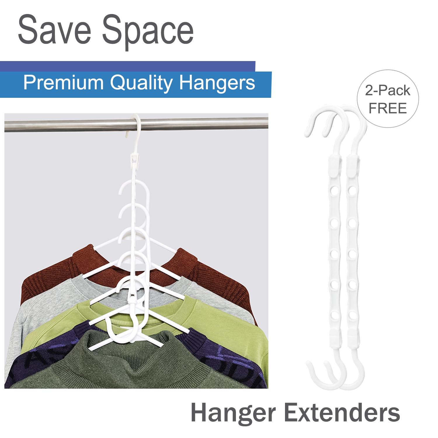 Heshberg Plastic Notched Hangers Space Saving Tubular Clothes Hangers Standard Size Ideal for Everyday Use on Shirts, Coats, Pants, Dress, Skirts, Etc. (50 Pack, White)