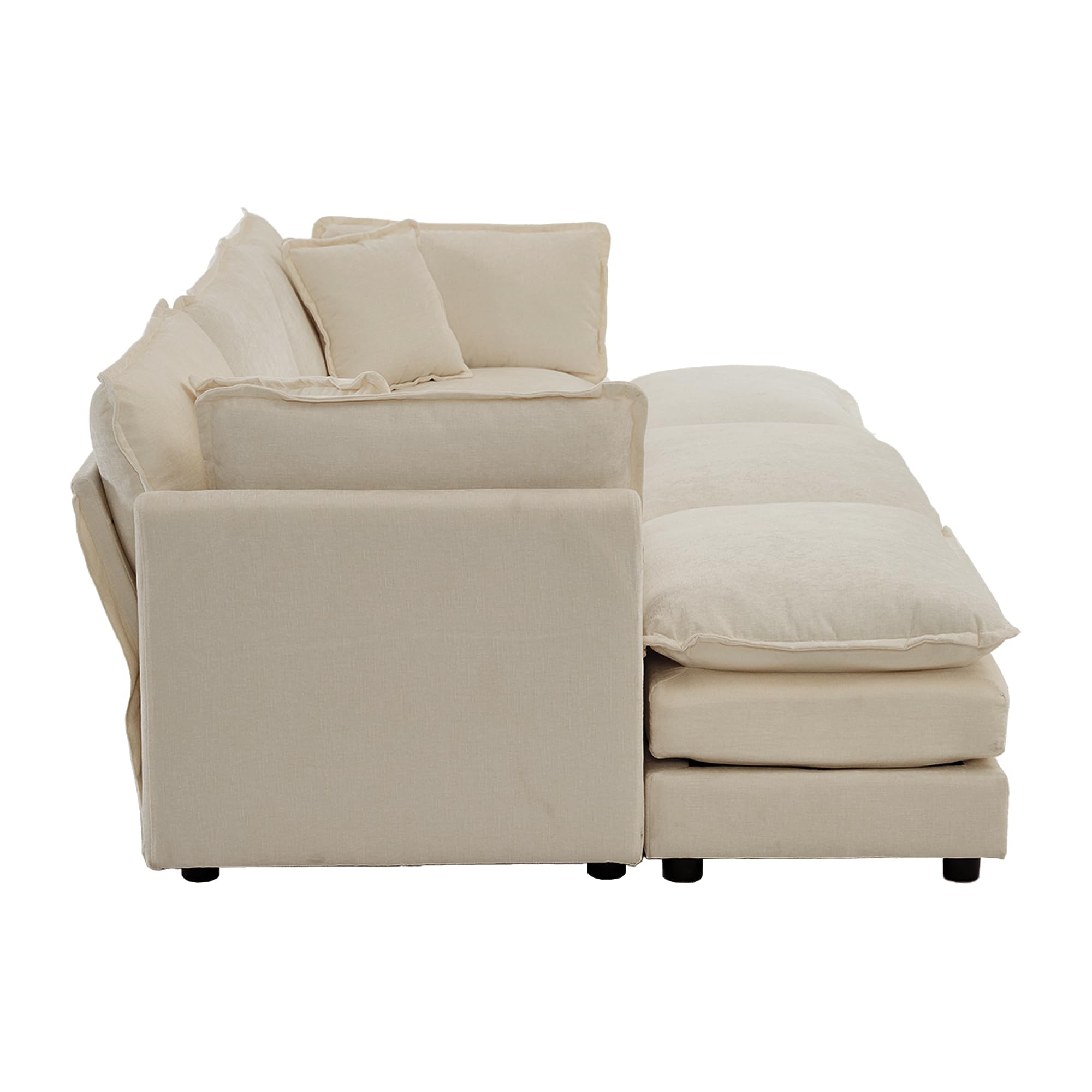 Chenille Upholstery Modular Sectional Sofa Set,U Shaped Convertible Couch with Reversible Chaise and Movable Ottomans,Free Combination Symmetrical Sofa&Couch Bed for Living Room (3 Singel+3 Ottomans)
