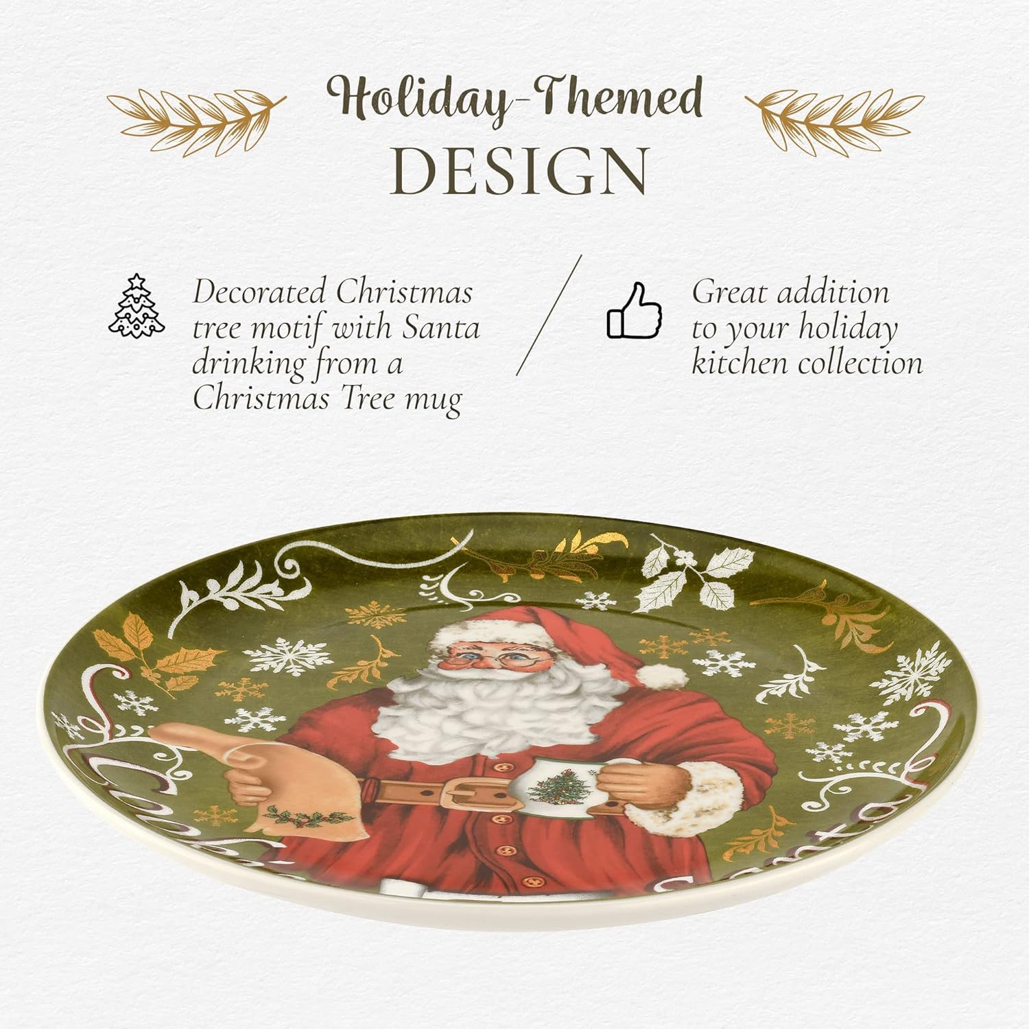 Spode Christmas Tree Plate and Bottle Set (2-Piece) - 8.5" Porcelain Cookies for Santa Plate & 10 Oz Holiday-Themed Jug, Dishwasher Safe Festive Collectible Seasonal Gift Set