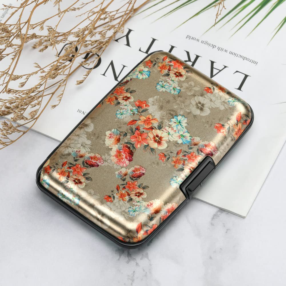 ELFISH Mini RFID Aluminum Wallet Credit Cards Holder Business Card Case Metal ID Case for Men Women(Flower Shadows