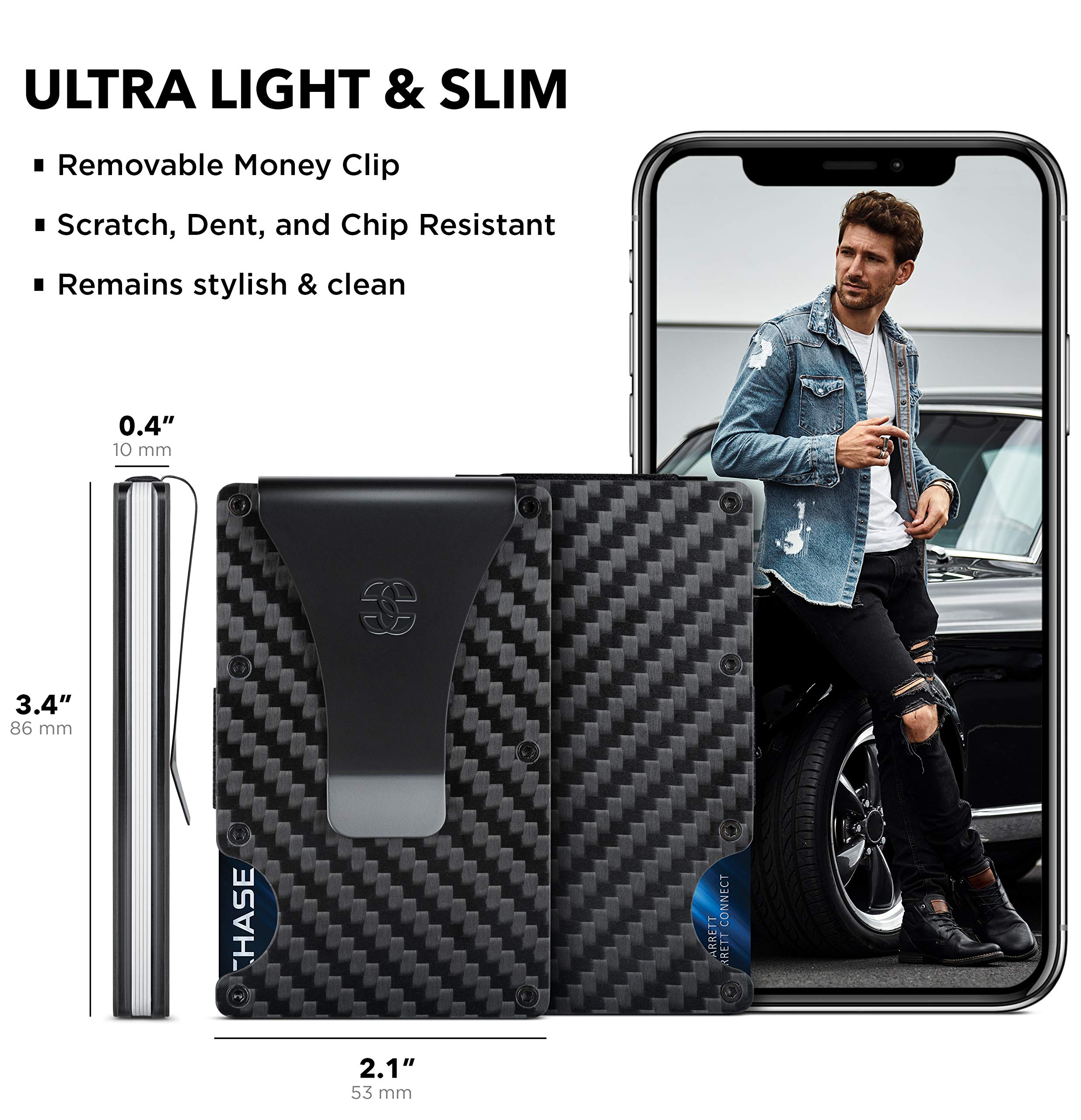 Suavell Slim Metal Wallet for Men - Minimalist Tactical Wallet - RFID Blocking Card Holder w Money Clip - Thin, Smart Wallet - Front Pocket Wallet - Aluminum Credit Card Holder (Black Element 2.0)
