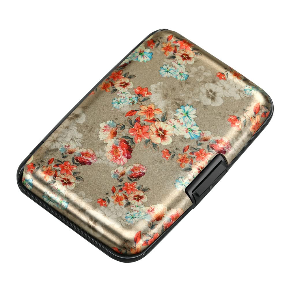 ELFISH Mini RFID Aluminum Wallet Credit Cards Holder Business Card Case Metal ID Case for Men Women(Flower Shadows