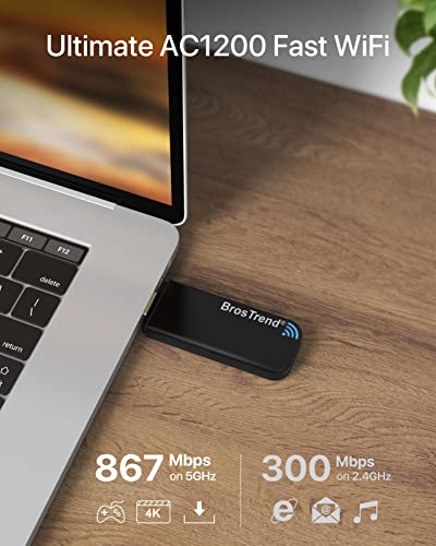 BrosTrend 1200Mbps USB WiFi Network Adapter for Laptop, Desktop PC of Windows 11/10/8/7, USB 3.0, Wireless Adaptador AC1200 Dual Band 5GHz/2.4GHz