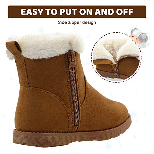 Girls Fuzzy Warm Winter Short Boots with Furry Faux Fur Lining Brown Size Little Kids US 11