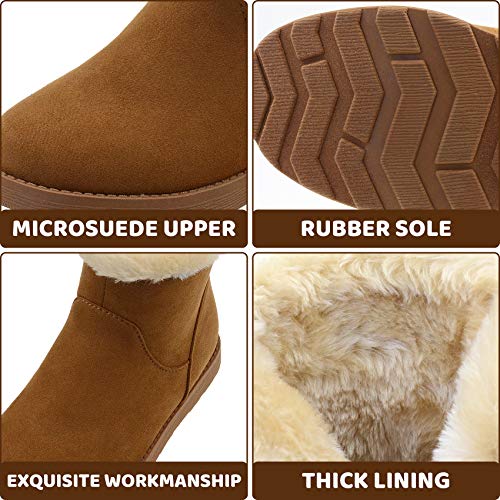 Girls Fuzzy Warm Winter Short Boots with Furry Faux Fur Lining Brown Size Little Kids US 11