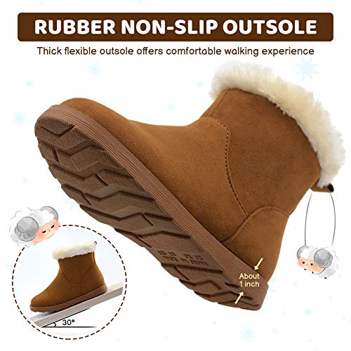 Girls Fuzzy Warm Winter Short Boots with Furry Faux Fur Lining Brown Size Little Kids US 11