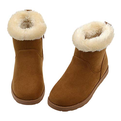 Girls Fuzzy Warm Winter Short Boots with Furry Faux Fur Lining Brown Size Little Kids US 11