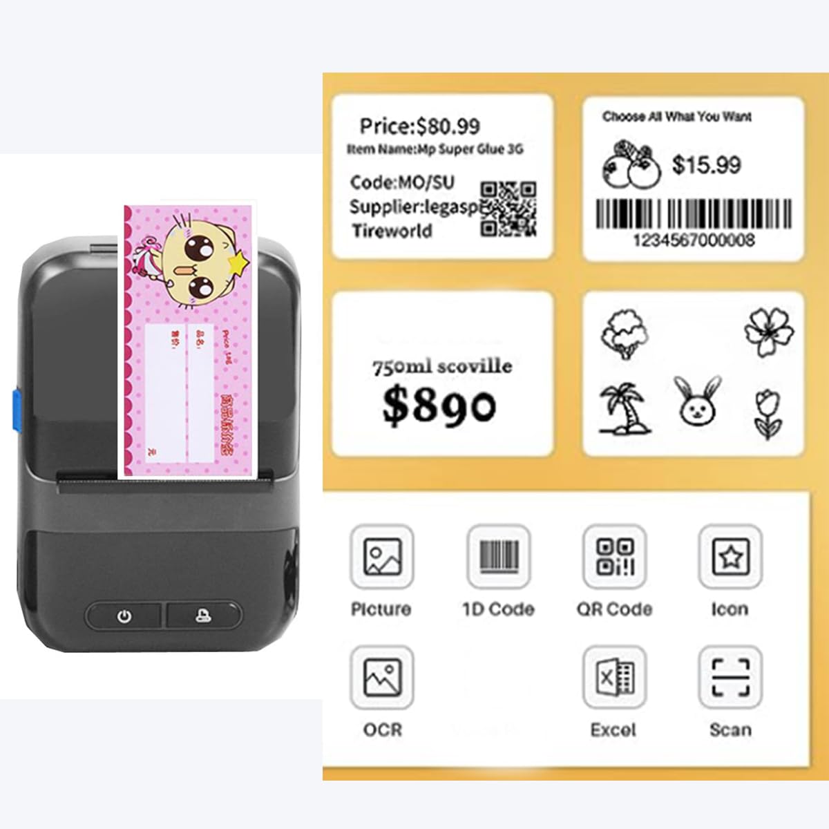 Barcode Thermal Printer Bluetooth 58mm bar Code Label Wireless Portable Handheld Thermal Label Printer 2 inch Free APP iOS Android PC