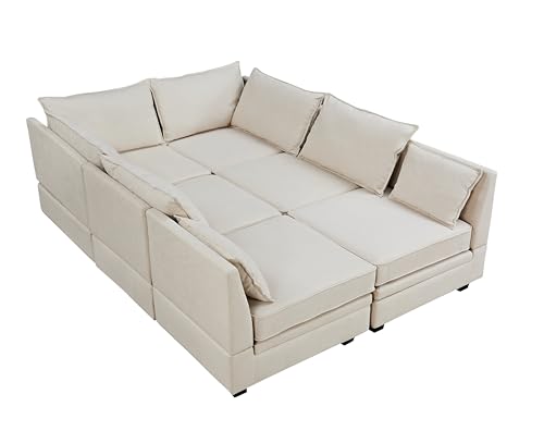 WILLIAMSPACE 115" Sectional Sofa Couch with Storage for Living Room, Modern Corner L-Shaped Sofa 6 Seater Couch, Modular Convertible Sofa Bed with Reversible Chaise for Home Office (Beige)