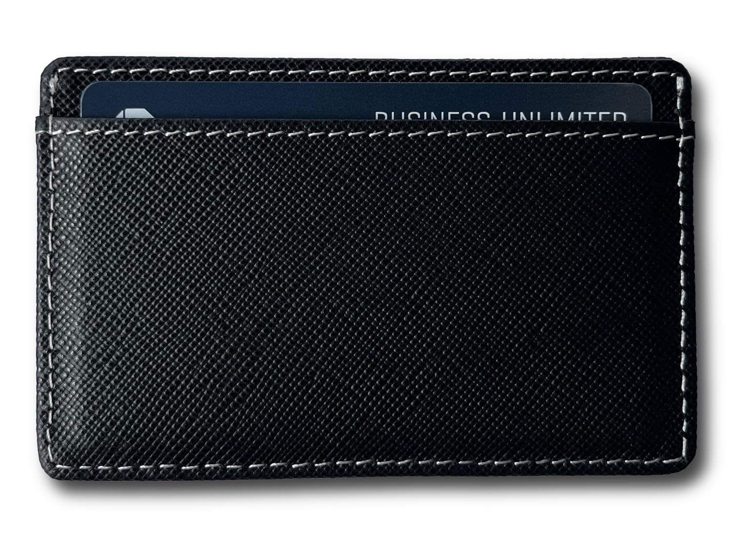 2 Card Minimalist Wallet for Men & Women - Genuine Leather Ultra Thin Black Credit Card Holder - Compatible with American Express Platinum
