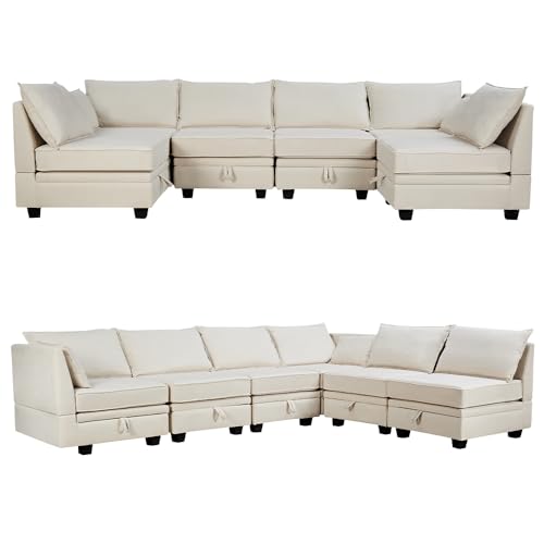 WILLIAMSPACE 115" Sectional Sofa Couch with Storage for Living Room, Modern Corner L-Shaped Sofa 6 Seater Couch, Modular Convertible Sofa Bed with Reversible Chaise for Home Office (Beige)
