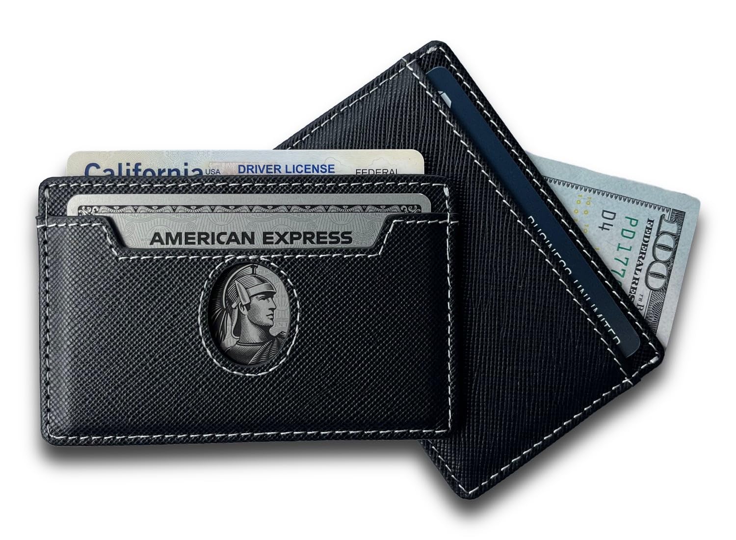 2 Card Minimalist Wallet for Men & Women - Genuine Leather Ultra Thin Black Credit Card Holder - Compatible with American Express Platinum