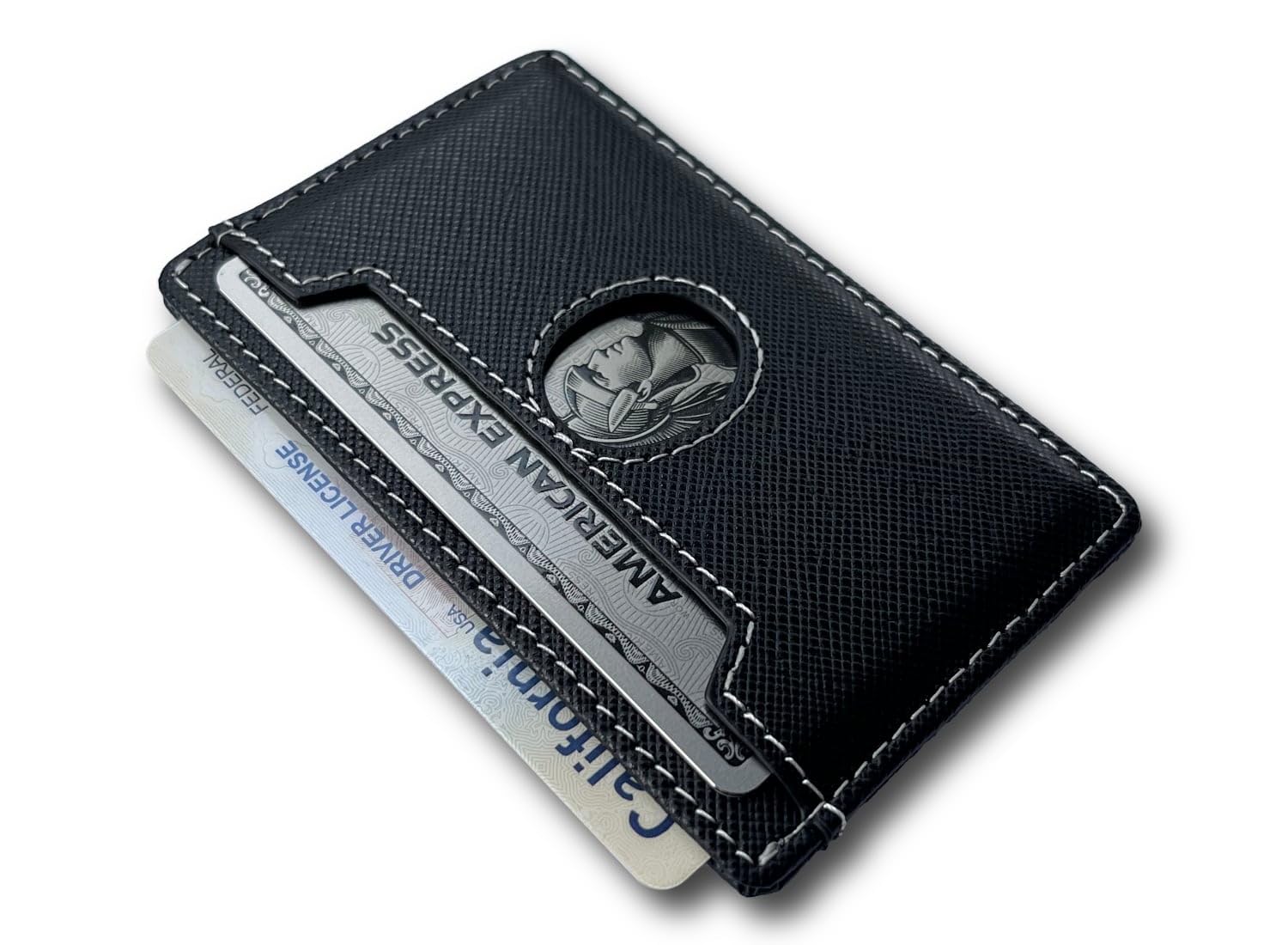 2 Card Minimalist Wallet for Men & Women - Genuine Leather Ultra Thin Black Credit Card Holder - Compatible with American Express Platinum