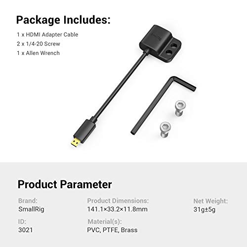 SMALLRIG Ultra-Slim 4K HDMI Adapter Cable, Female HDMI Type A to Male Micro-HDMI Type D, 4K@60HZ, for Sony A7R IV A7RIII A7III A7II A7RII / for Fujifilm X-T2 X-T3 - 3021