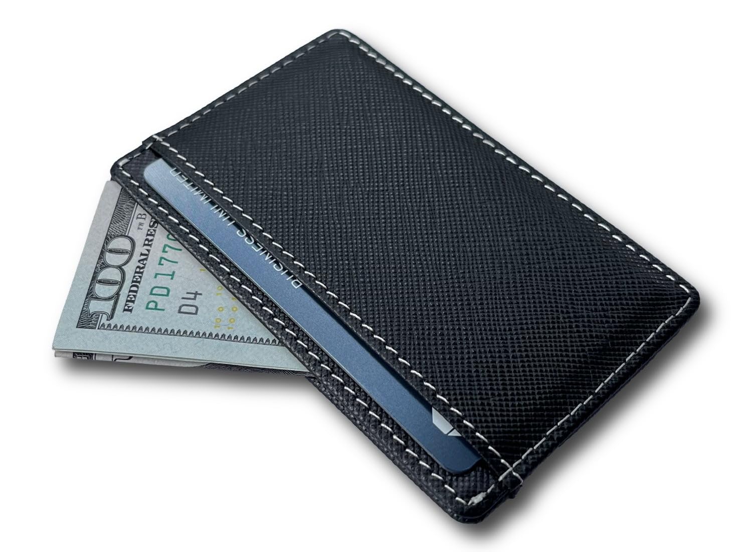 2 Card Minimalist Wallet for Men & Women - Genuine Leather Ultra Thin Black Credit Card Holder - Compatible with American Express Platinum