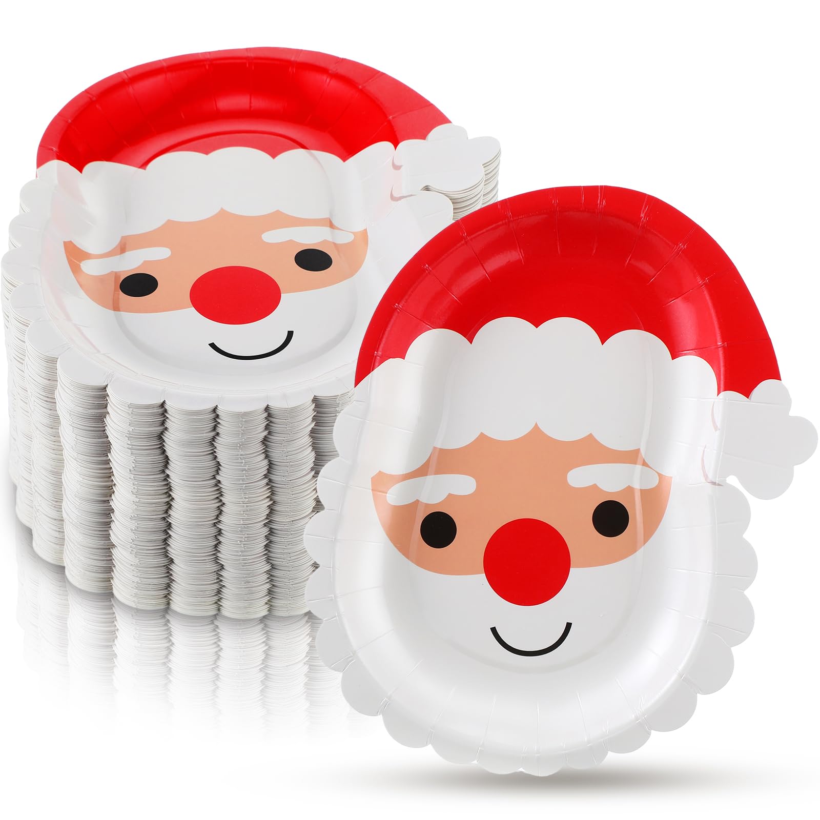 Yungyan 100 Pcs Christmas Disposable Plates Santa Paper Plates for Christmas Wedding Birthday Family Party Tableware Supplies Serve 100 Guests, 8.3 x 7.7 Inch, Red and White
