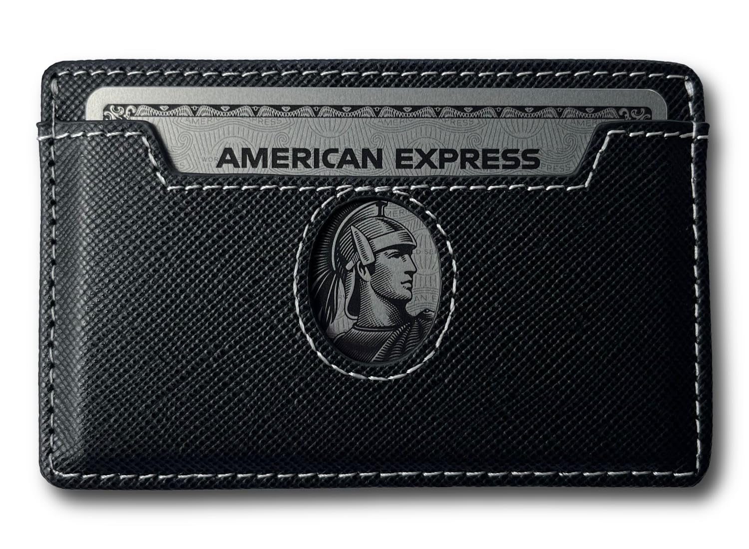 2 Card Minimalist Wallet for Men & Women - Genuine Leather Ultra Thin Black Credit Card Holder - Compatible with American Express Platinum