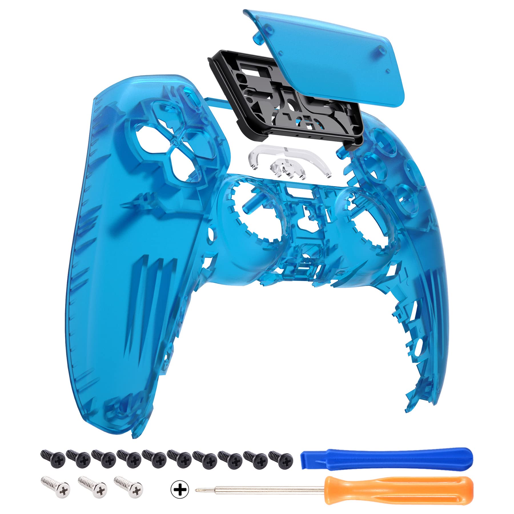 eXtremeRate Clear Blue Touchpad Front Top Shell Compatible with ps5 Controller BDM-010 020 030 040 050, DIY Replacement Shell Custom Touch Pad Cover Compatible with ps5 Controller