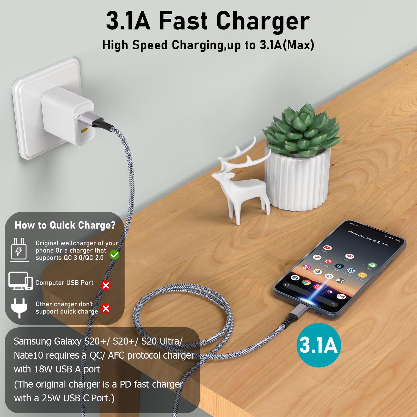 Extra Long USB C Charger Cable 16FT 2Pack,3.1A Braided PS5 Controller Charging Cable for PS5 DualSense Controller/Xbox Series X/S for Nintendo Switch,Samsung Galaxy S21/S20/S10,Note10 9 8