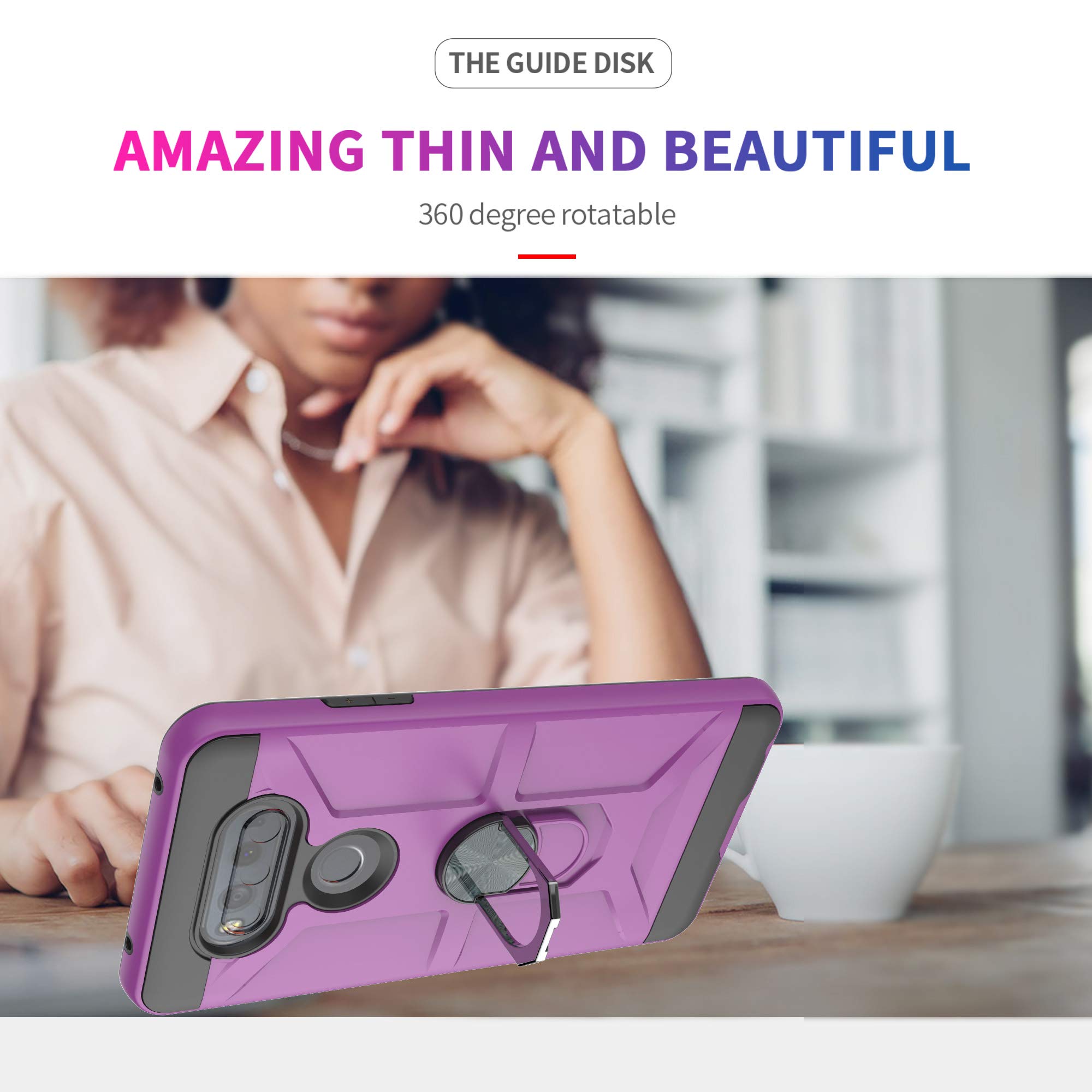 YmhxcY Compatible for LG V20/VS995/H990/LS997/H910 Case with HD Screen Protector,360 Degree Rotating Ring Kickstand Holder Dual Layers of Shockproof Phone Case for LG V20-ZS Purple