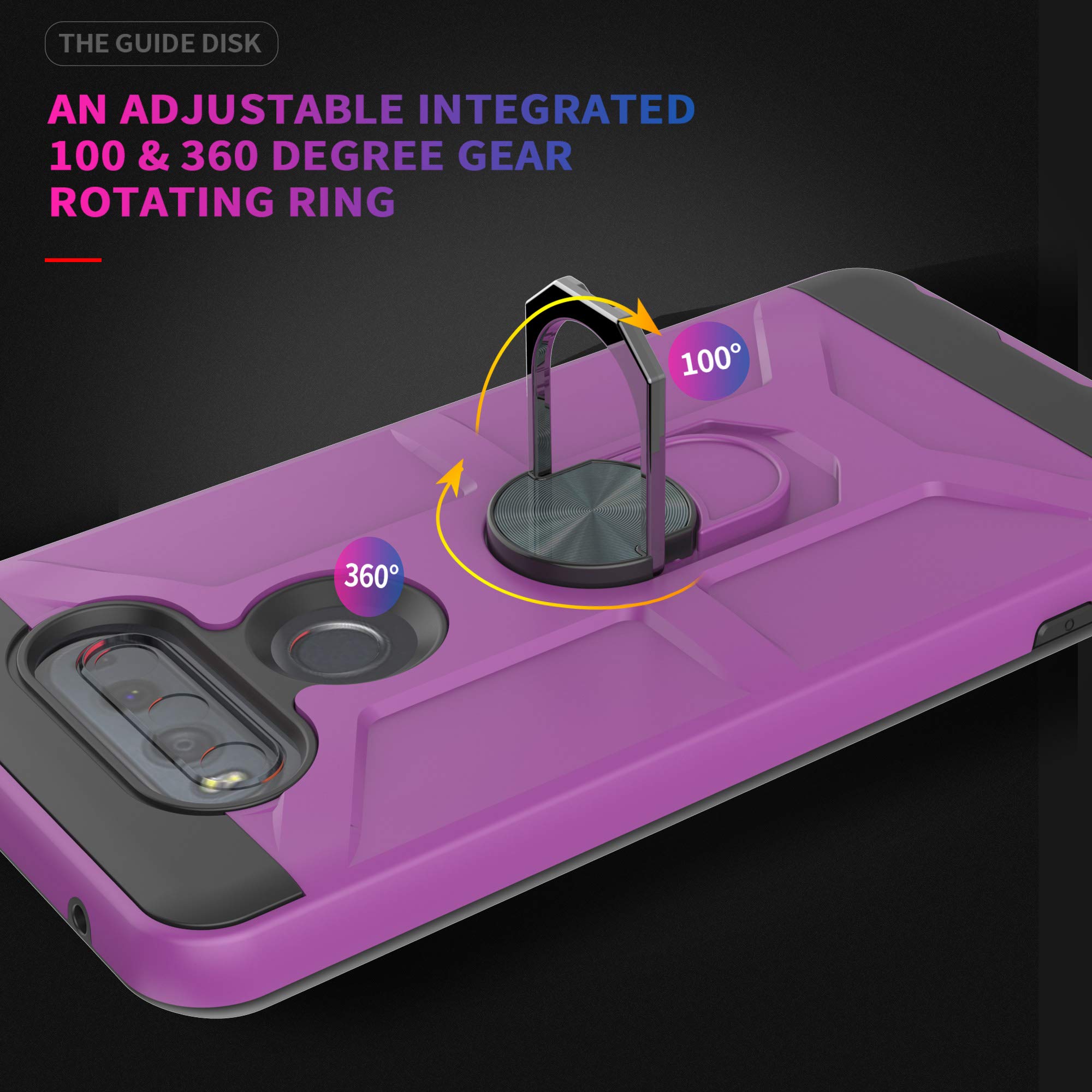 YmhxcY Compatible for LG V20/VS995/H990/LS997/H910 Case with HD Screen Protector,360 Degree Rotating Ring Kickstand Holder Dual Layers of Shockproof Phone Case for LG V20-ZS Purple