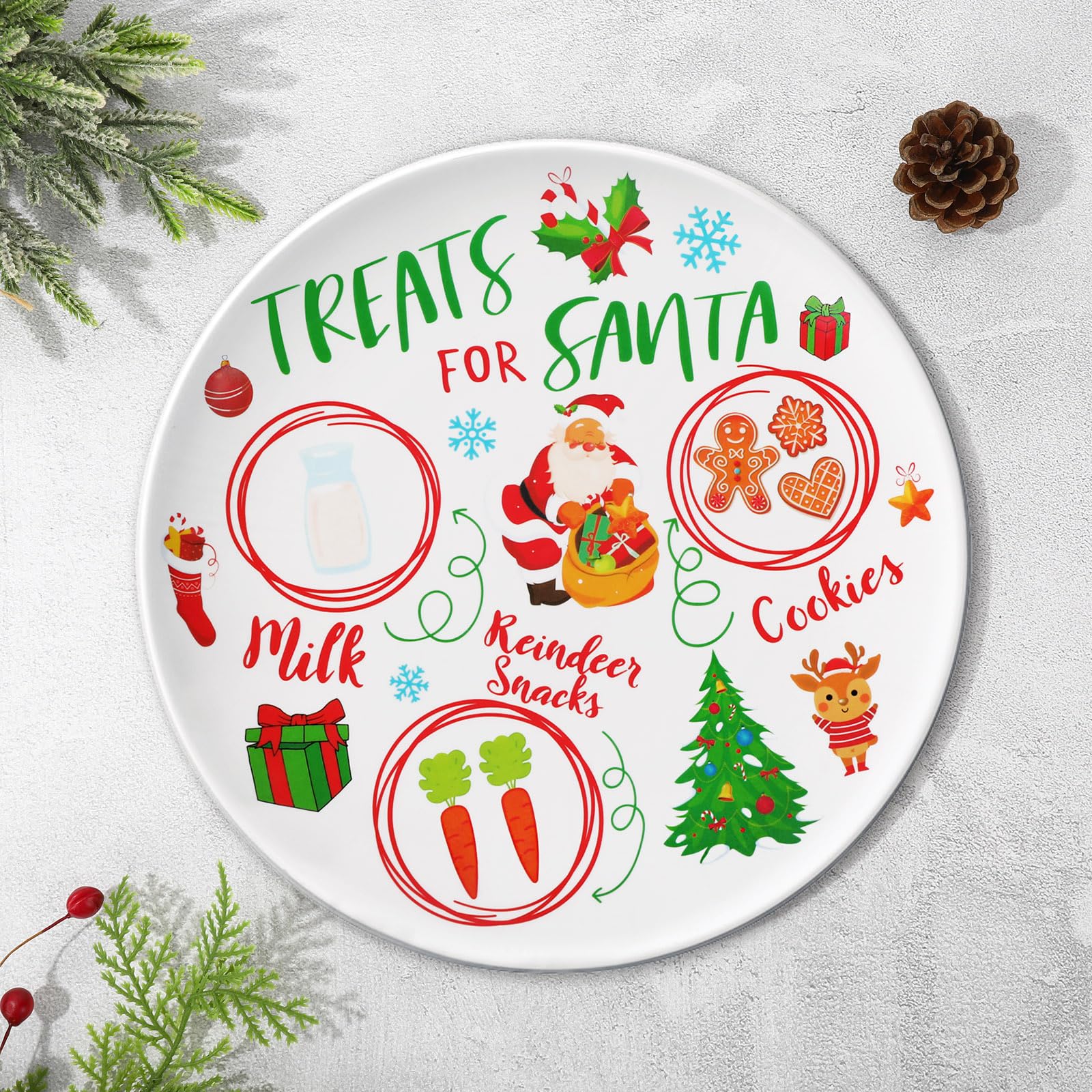 AnyDesign Dear Santa Cookie Plate Round Christmas Plastic Santa Treat Tray Decorative Xmas Eve Treat Serving Boards Cute Plate Platter Mat for Sharing Snack Cookie Milk, 10 Inch