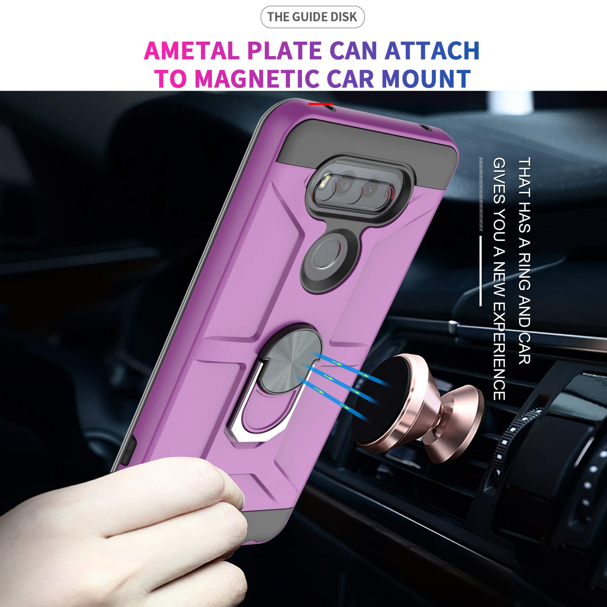 YmhxcY Compatible for LG V20/VS995/H990/LS997/H910 Case with HD Screen Protector,360 Degree Rotating Ring Kickstand Holder Dual Layers of Shockproof Phone Case for LG V20-ZS Purple