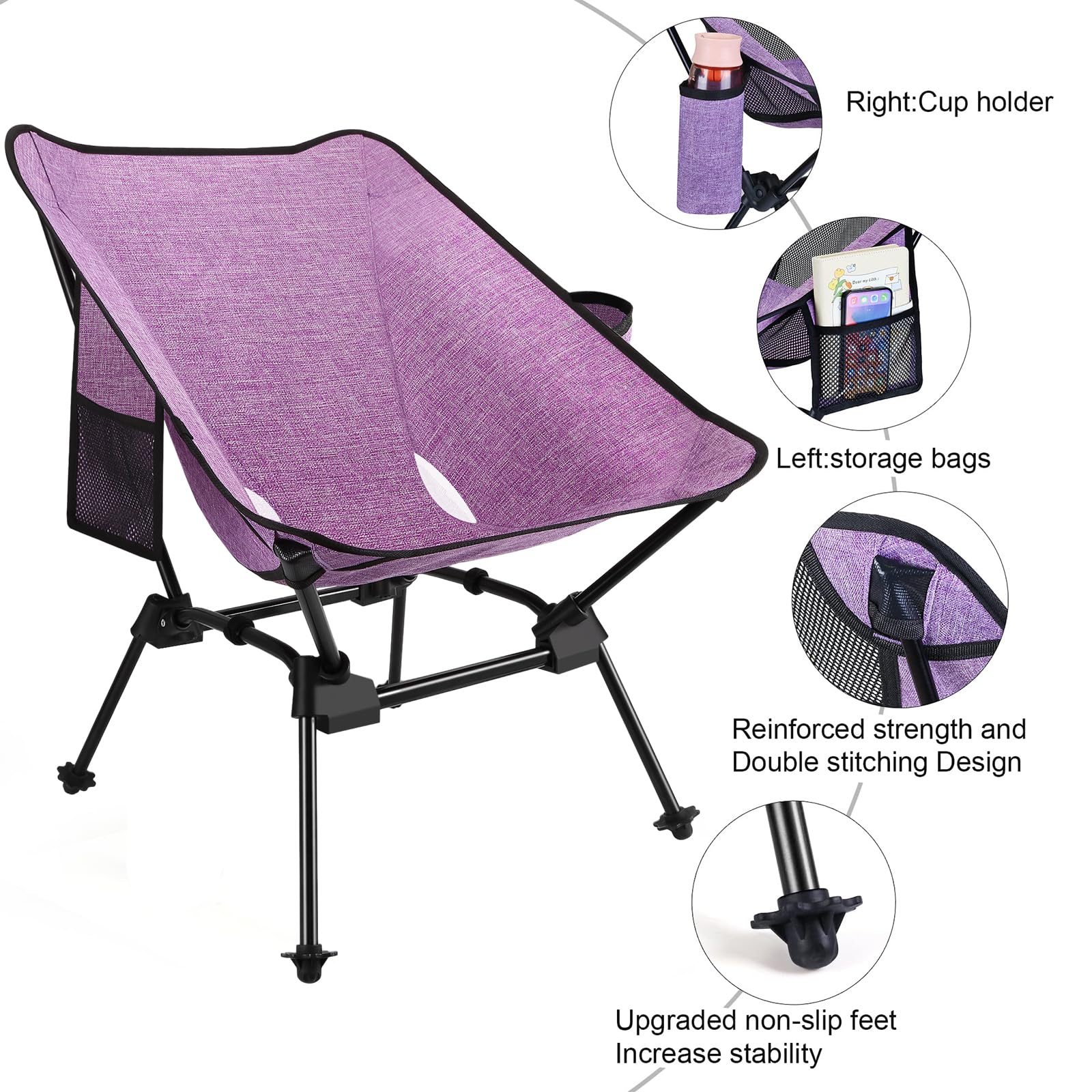 LLCJYYCY Camping Chairs 2023 Upgrade Portable Ultralight Outdoor Folding Chair Compact Backpack Chairs for Outside Beach Lawn Hiking Travel 400 lbs - 1pc Purple