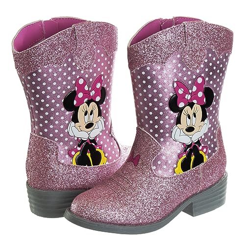 Disney Minnie Mouse Cowgirl Western Boots - Minnie cowboy boot - Pink Glitter (size 7 Toddler)