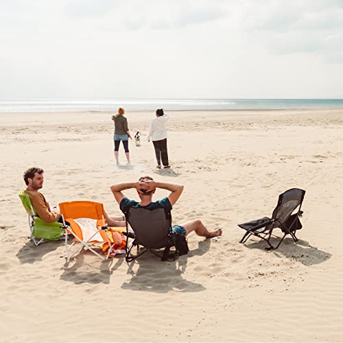 SUNNYFEEL Low Sling Beach Chair, Folding Low Mesh Reclining Back Low Seat Beach Chairs for Adults with Cup Holder,Carry Bag Padded Armrest for Sand Camping Lawn Concert Travel Festival (Pink)