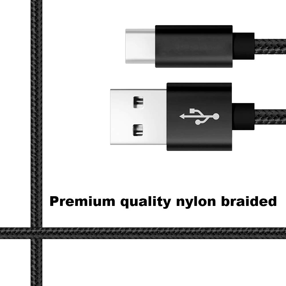 RoFI USB Type C Cable, [2Pack] 6FT USB C Cable Nylon Braided Fast Charging for Galaxy S10 S9 S8 Plus Note 9 8, Pixel, Moto Z, LG V30 V20 G5, Xperia, Switch and More (Black, 6 FT)