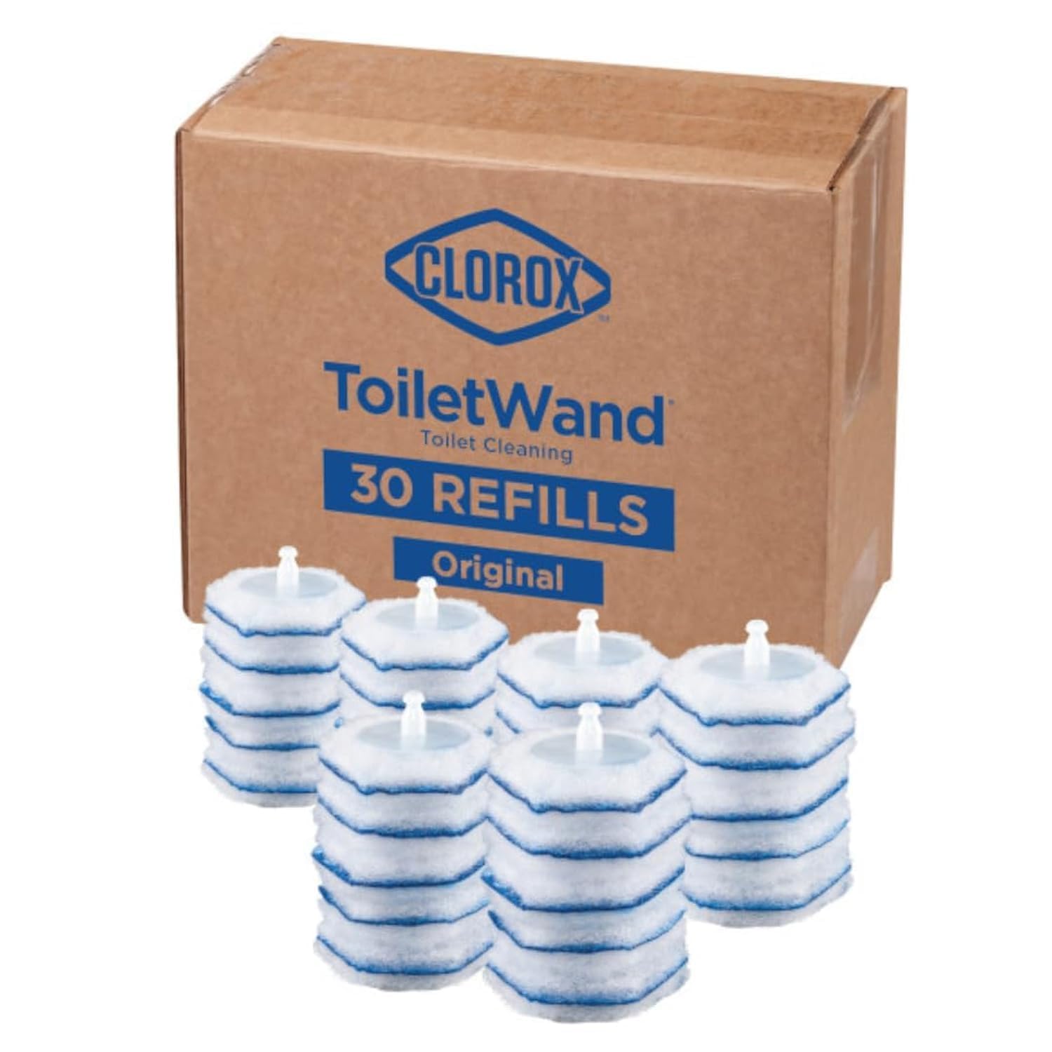 Clorox Toilet Wand Disinfecting Refills, Toilet and Bathroom Cleaning, Toilet Brush Heads, Disposable Wand Heads, Blue Original, 30 Count