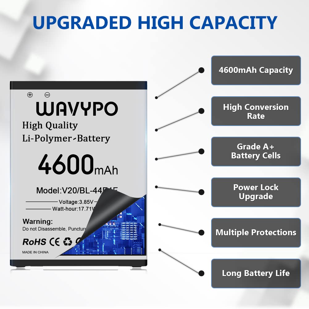 WAVYPO [4600mAh] Battery for LG Stylo 3, Upgraded Replacement Battery for LG Stylo 3, LG Stylo 3 Plus, H910, LG V20 BL-44E1F Spare Battery
